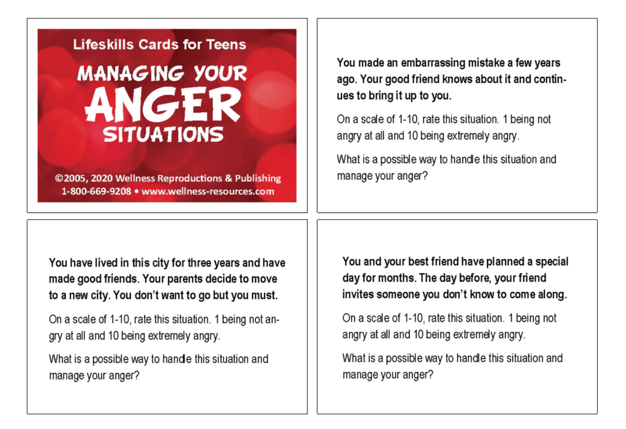 Managing Your Anger Situations Teen Cards – SR Publications