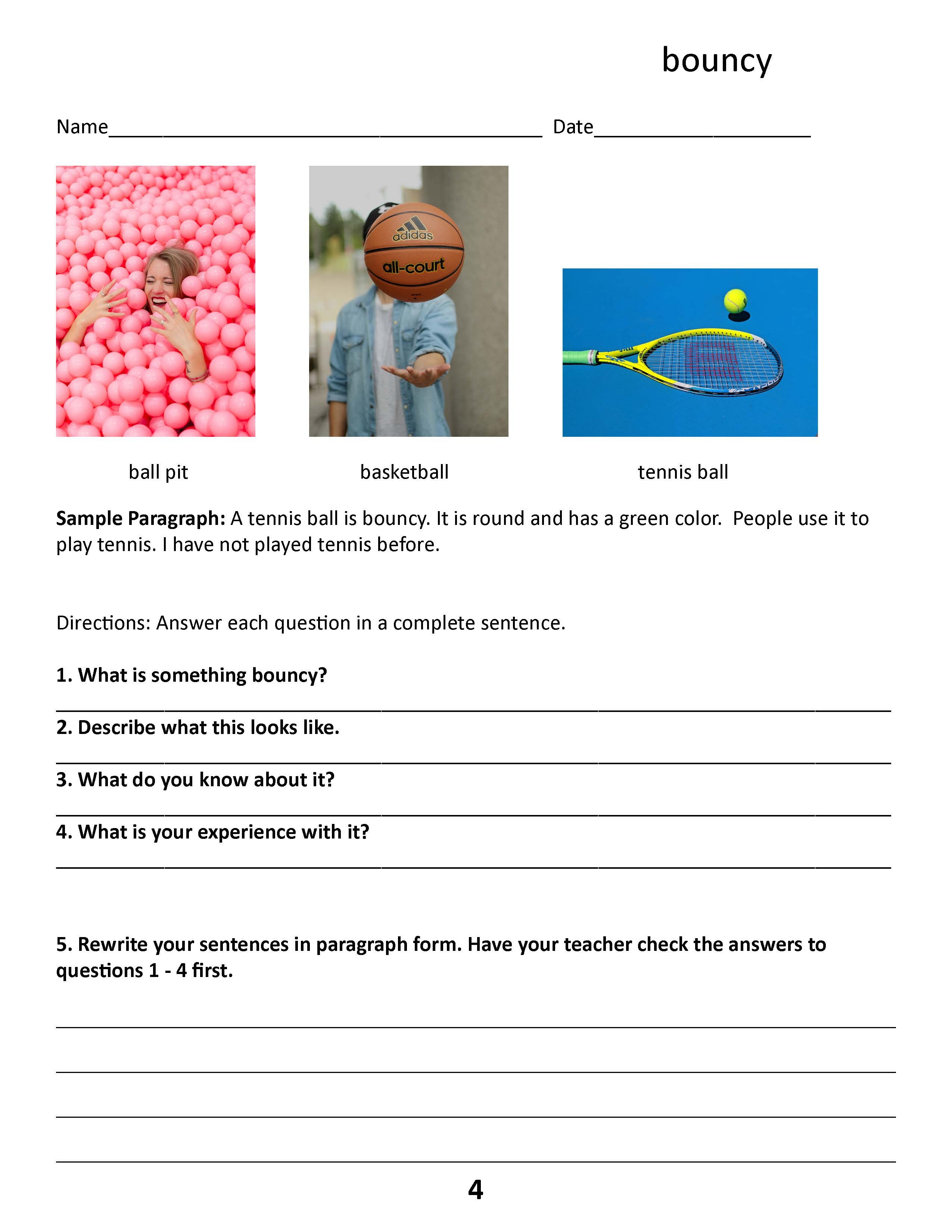 Writing Warmups: Present and Past Tense Writing Using Adjectives For B ...